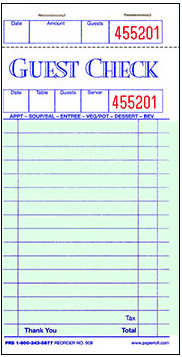 1-part booked paper guest check | Paper Roll Supplies | 800-243-5877