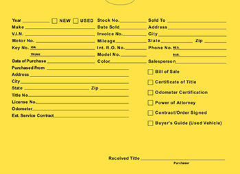 FILE RIGHT BRAND™ - PRINTED VEHICLE DEAL ENVELOPES - Form DSA-546 ...