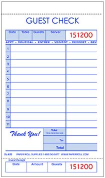 2-part tag guest check | Paper Roll Supplies | 800-243-5877